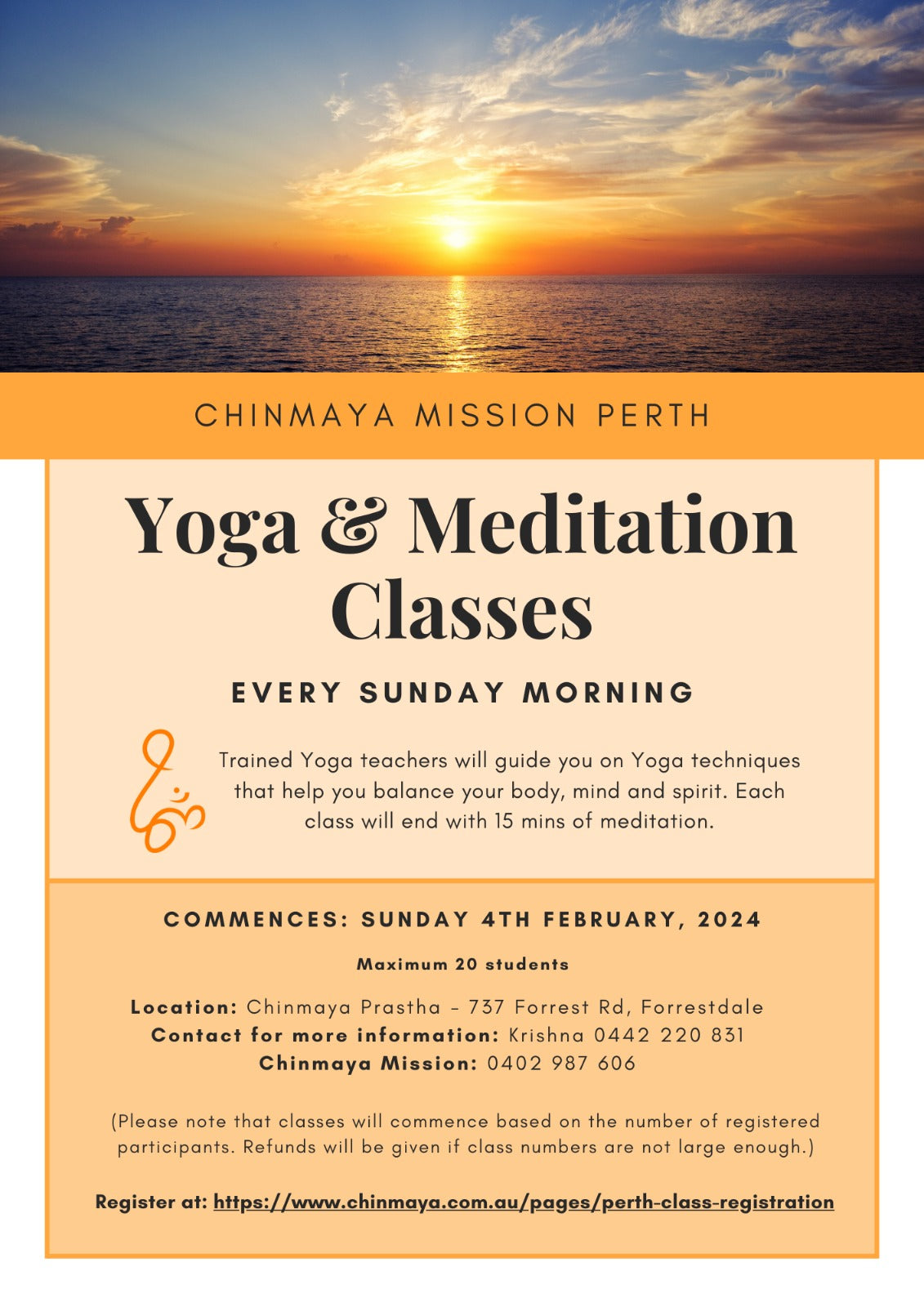 Perth | Yoga and Meditation Class 2024 – Chinmaya Mission Australia